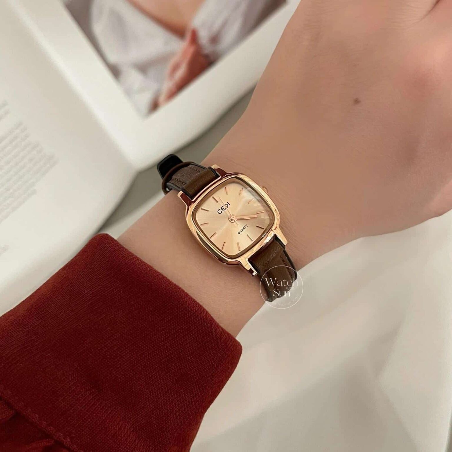 Classic Black/Brown/Silver Square Leather Watch - WatchwithSun-Dainty ...