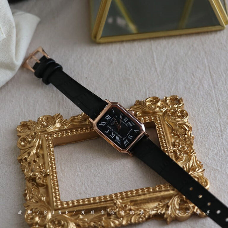 Vintage Style White/Black Rectangle Face Genuine Leather Watch for ...