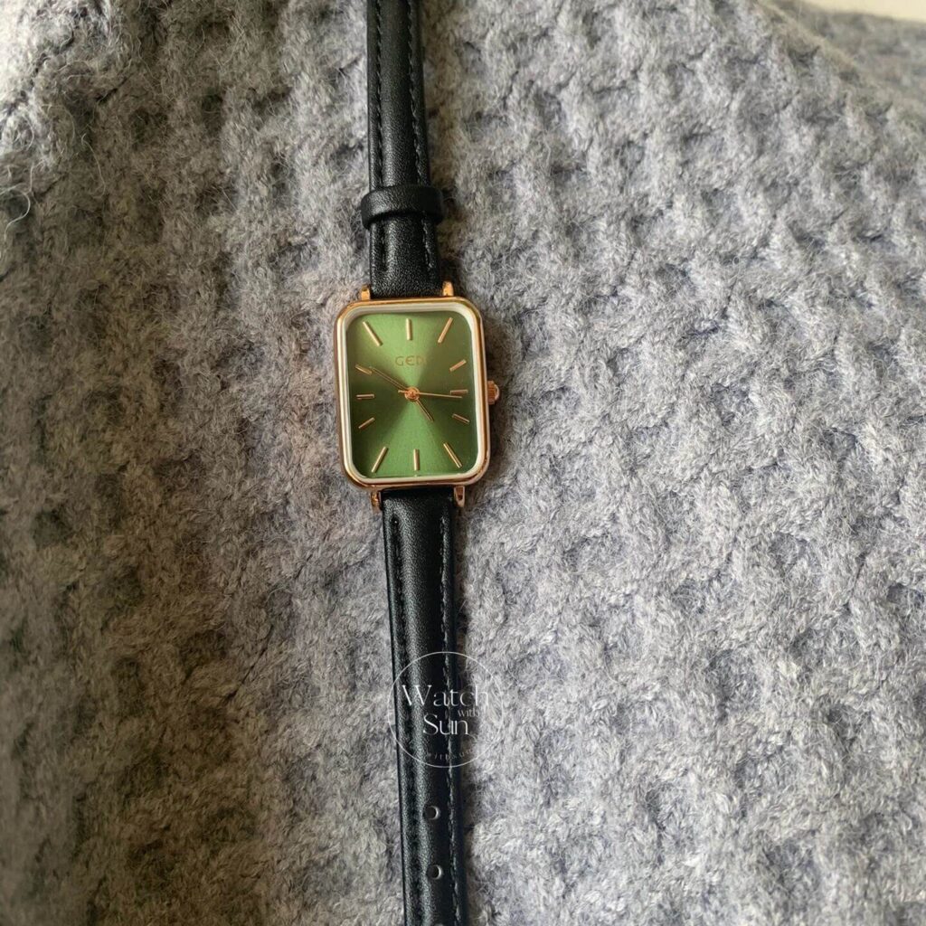 Vintage Style Emerald Brown/Green Dial Rectangle Leather Watch for ...