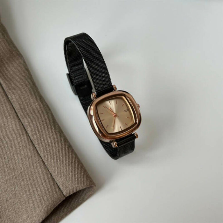 Classic Black-Gold Square Leather Watch for Women - Chic Watches with ...