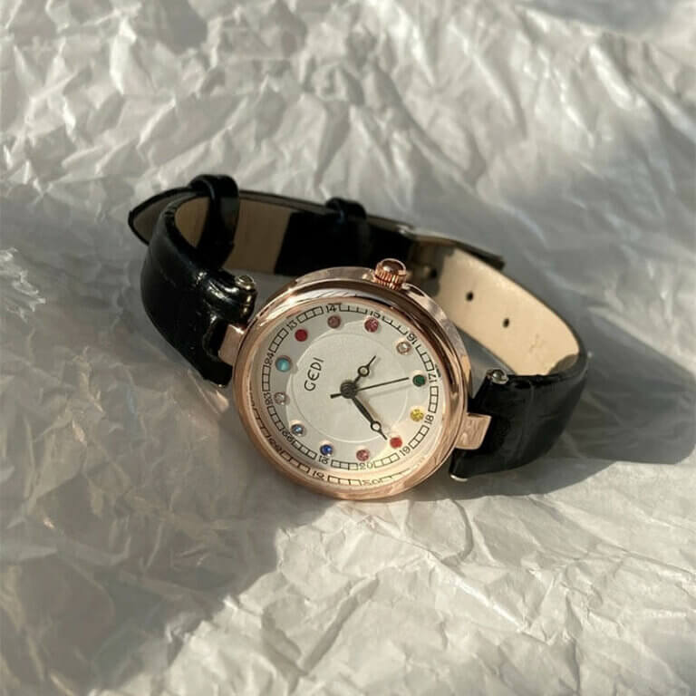 Dainty Brown/Black Round Leather Women's Watch - WatchwithSun-Dainty ...