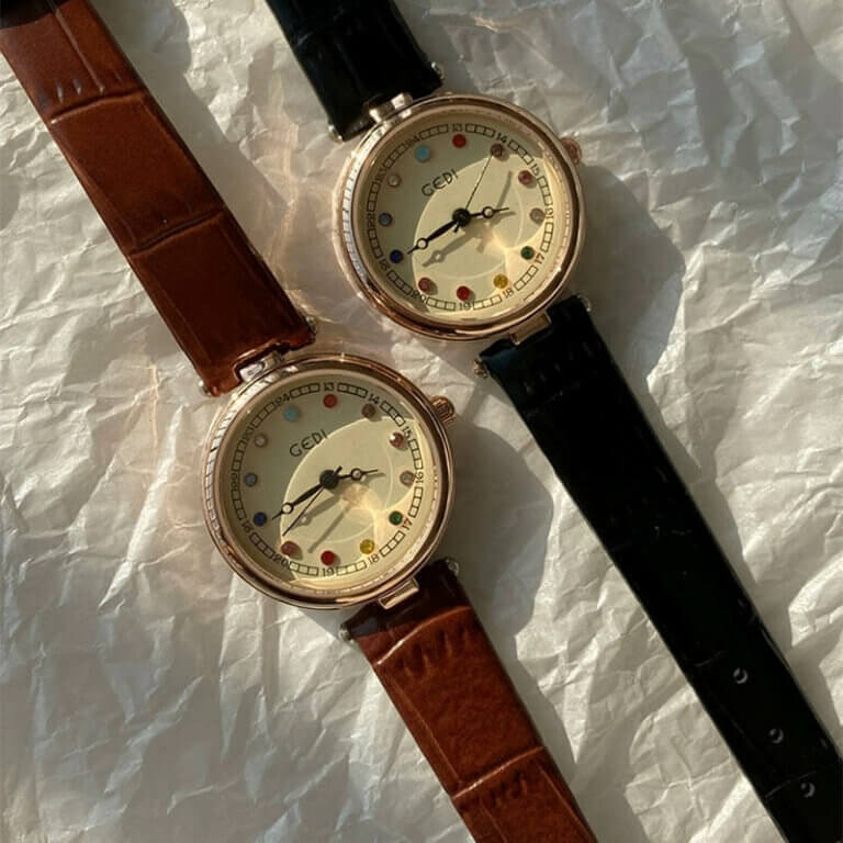 Dainty Brown/Black Round Leather Women's Watch - WatchwithSun-Dainty ...