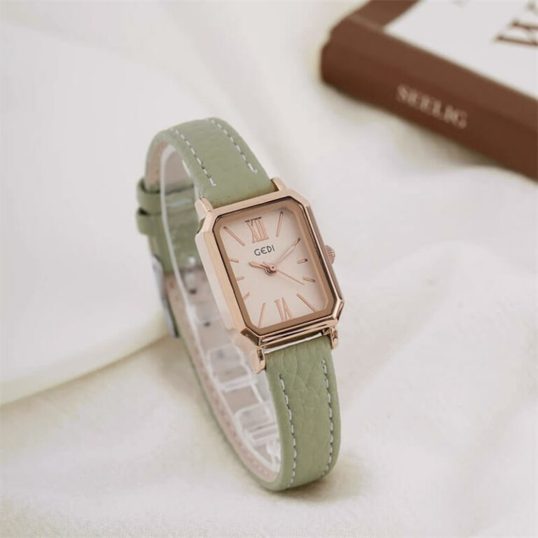 Minimalist Style Blue/Green Rectangle Leather Watch - WatchwithSun ...