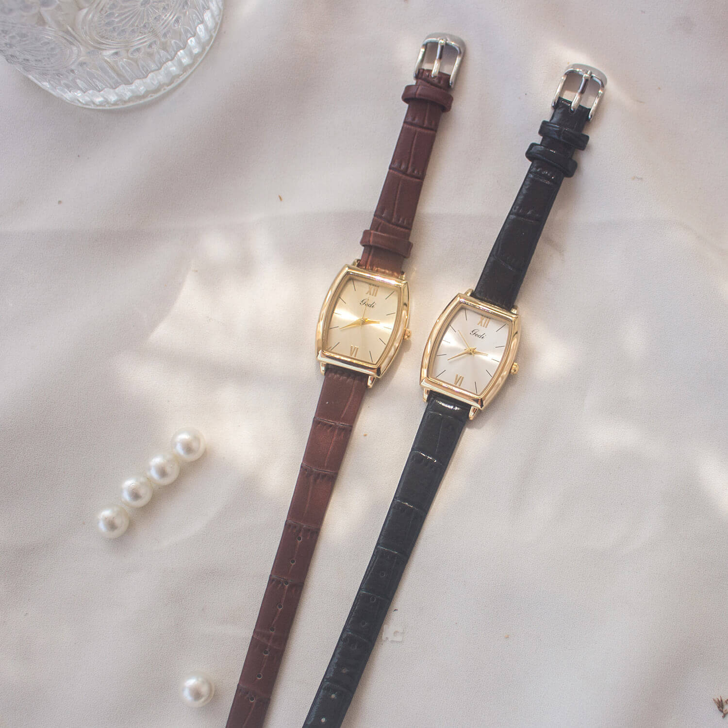 Chic Brown/Black barrel shape Leather Wristwatch - Chic Watches with ...