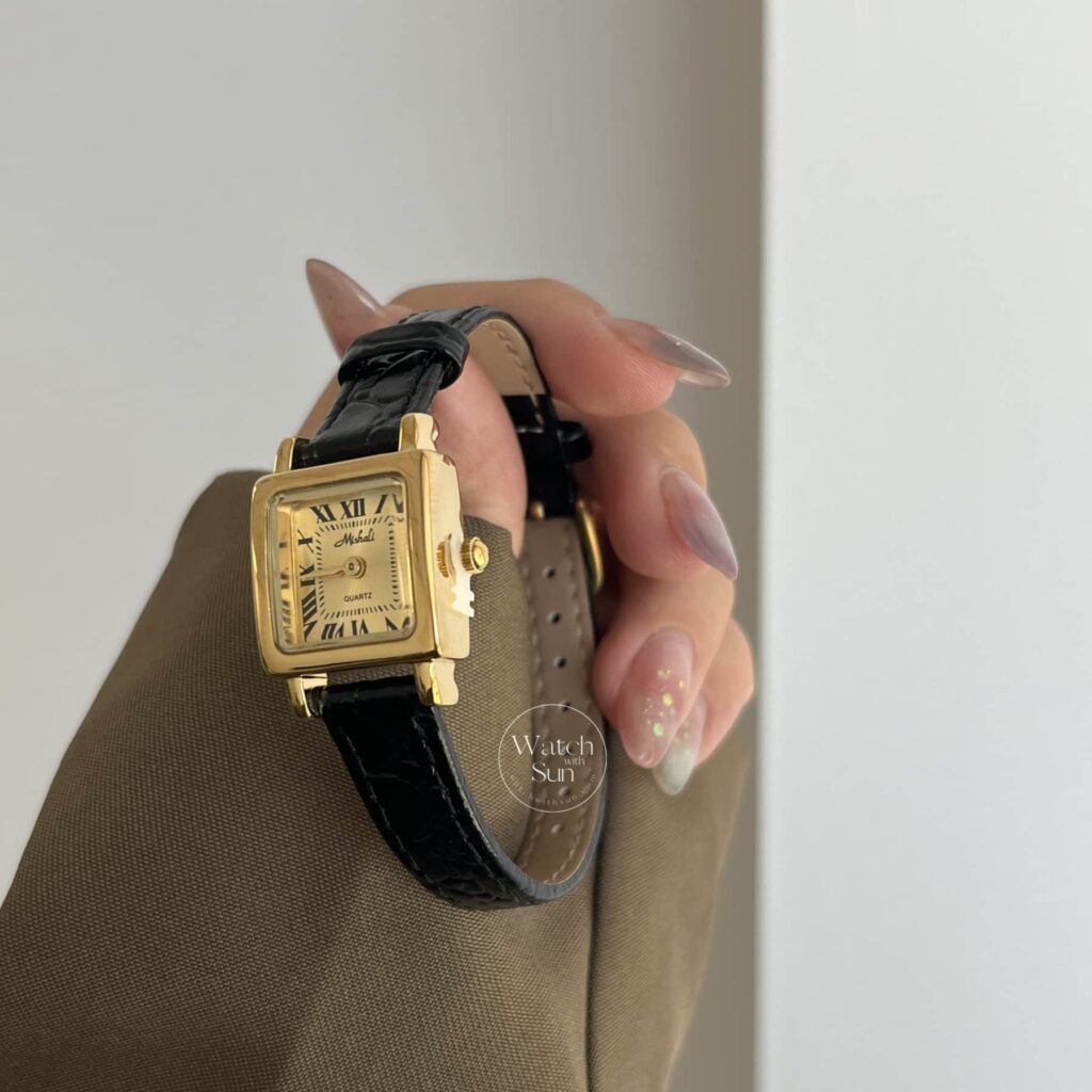 Classic Black-Gold Square Genuine Leather Watch - WatchwithSun-Dainty ...