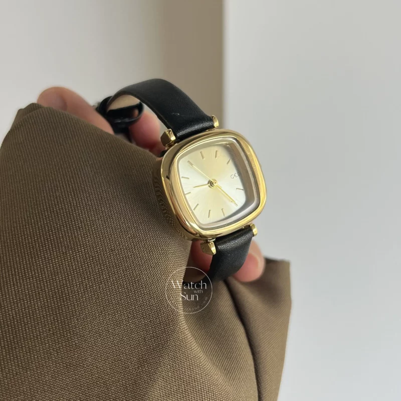Black Leather Square Face Watch - WatchwithSun-Dainty & Chic Watches ...