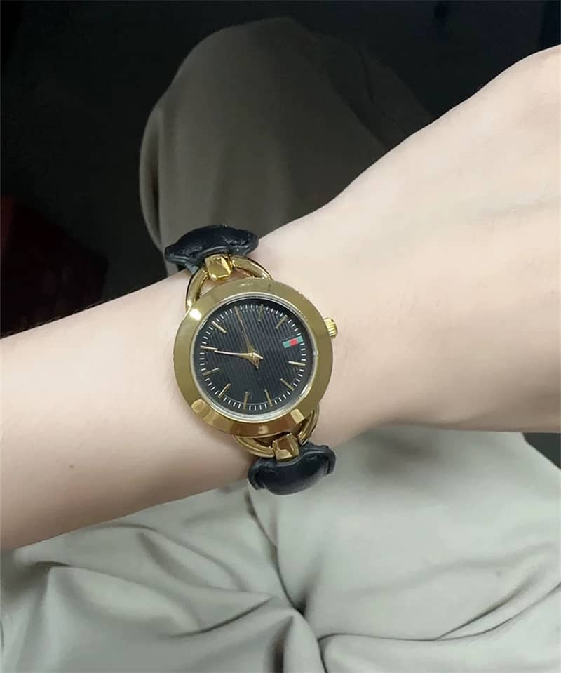 Chic Style Brown/Black Round Leather Ladies Watch - WatchwithSun-Dainty ...