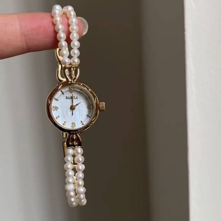 Dainty Gold Round Freshwater Pearl Bracelet Ladies Watch - WatchwithSun-Dainty & Chic Watches ...