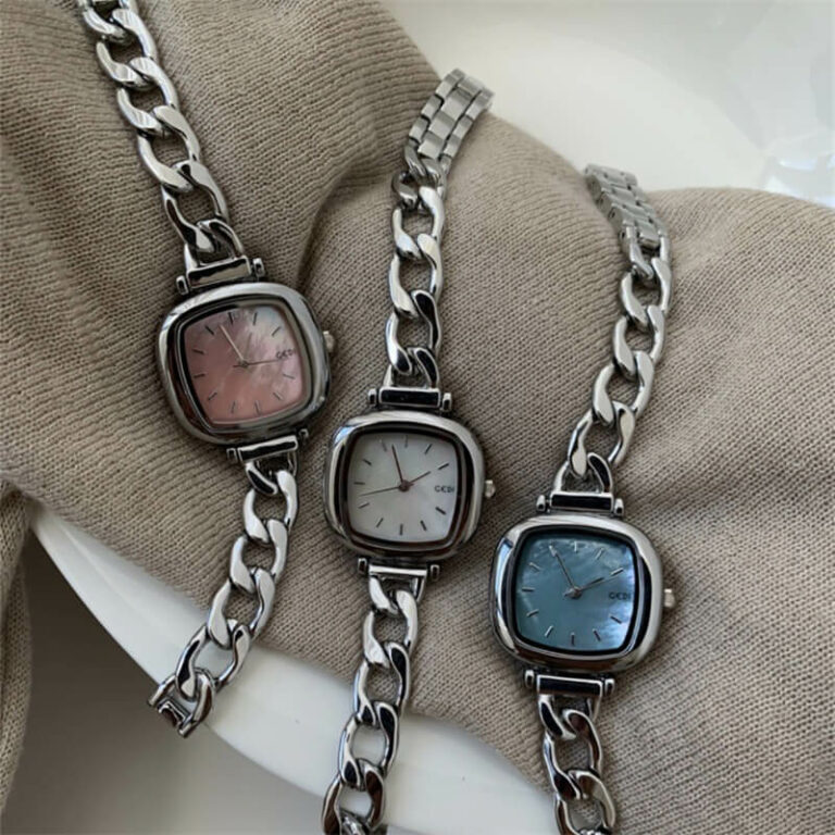 Chic Style Silver Square Mother of Pearl Bracelet Watch - WatchwithSun ...
