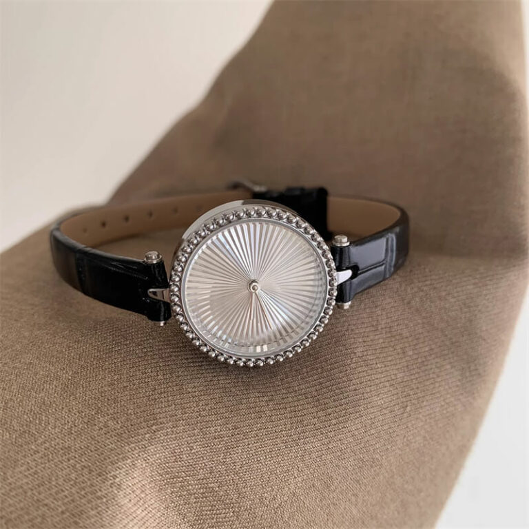 Chic Style Black/Red Round Genuine Leather Watch - WatchwithSun-Dainty ...