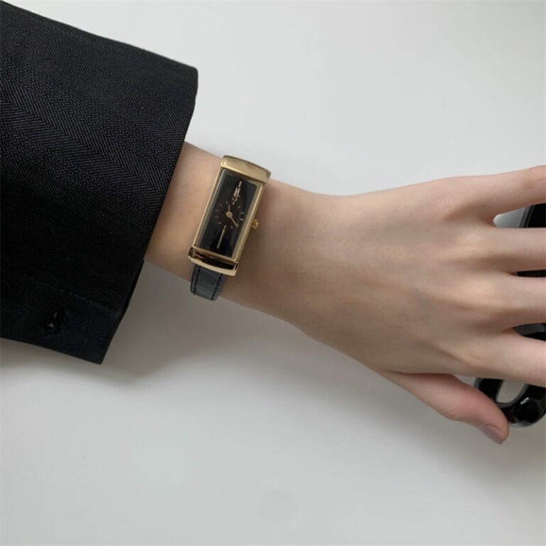 Vintage Style Black Rectangle Genuine Leather Women's Watch ...