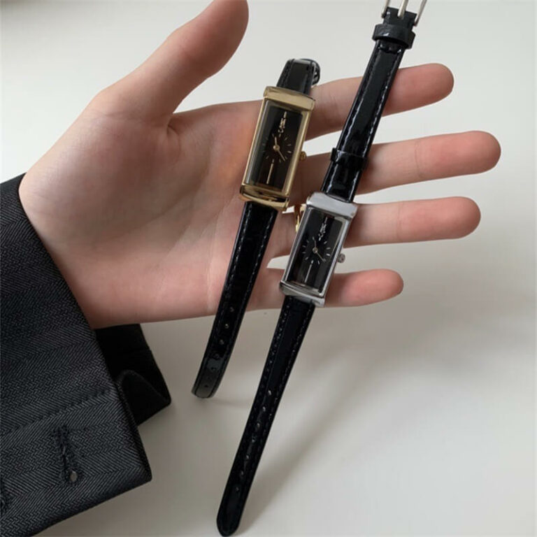 Vintage Style Black Rectangle Genuine Leather Women's Watch ...