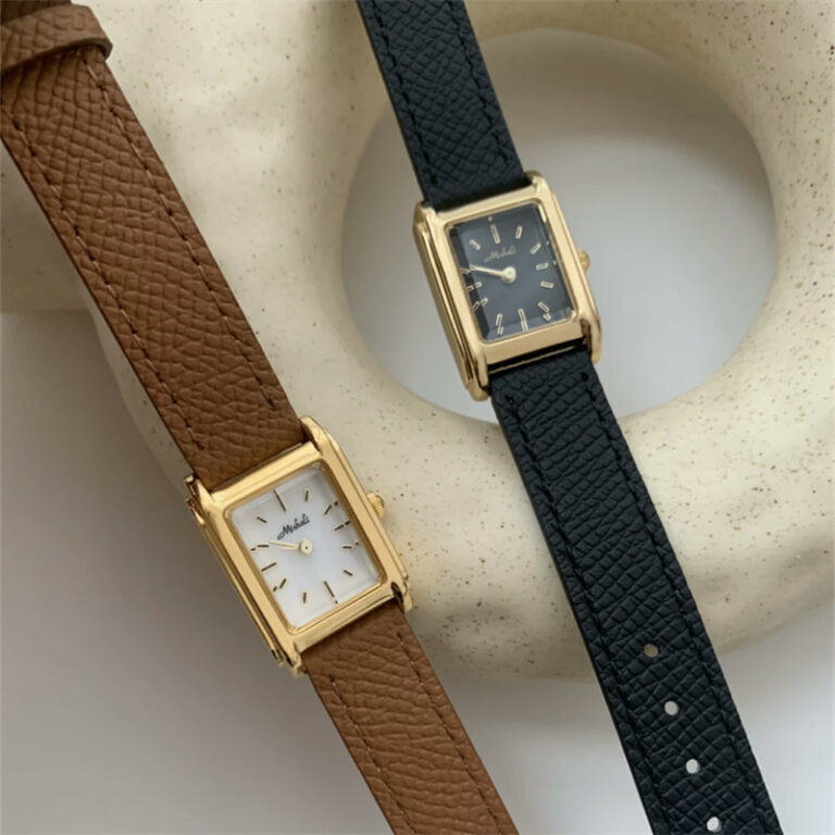Minimalist Style Brown/Black Square Leather Wristwatch - WatchwithSun ...