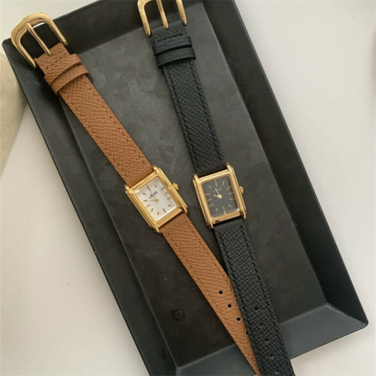 Minimalist Style Brown/Black Square Leather Wristwatch - WatchwithSun ...