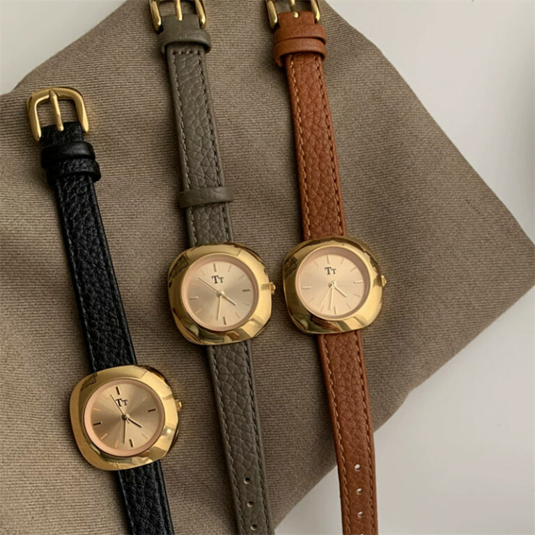 Vintage Style Brown/Black/Grey Round Leather Watch - WatchwithSun ...