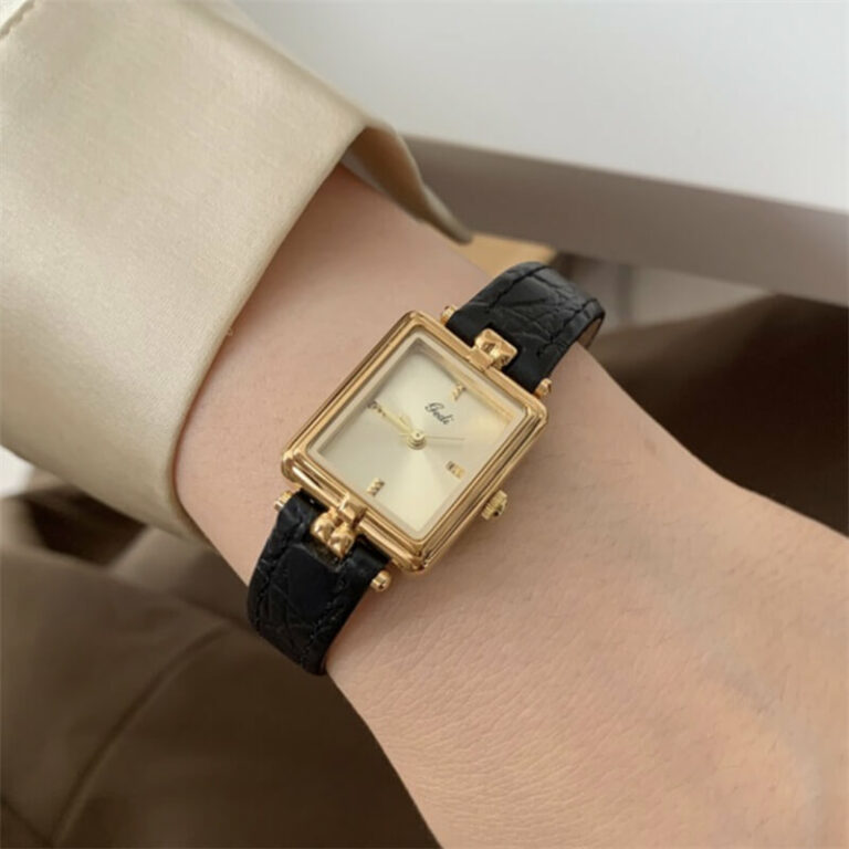 Vintage Style Brown/Black Rectangle Leathe Wristwatch - WatchwithSun ...