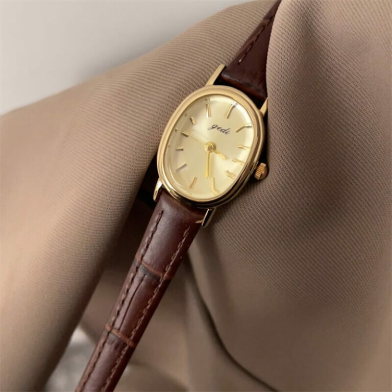 Chic Style Brown/Black Oval Leather Watch for Women - WatchwithSun ...