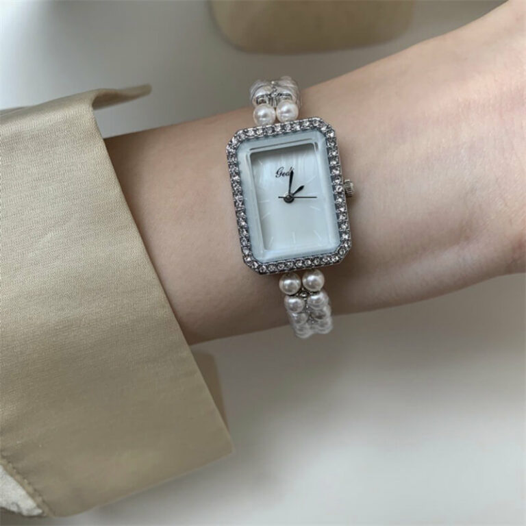 Chic Style Silver/Rose Gold Square Pearl Bracelet Watch - WatchwithSun ...