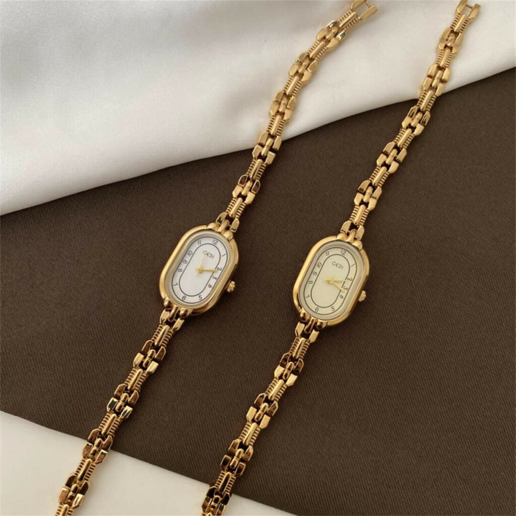 Chic Gold Beige Oval Face Bracelet Women's Watch - WatchwithSun-Dainty ...