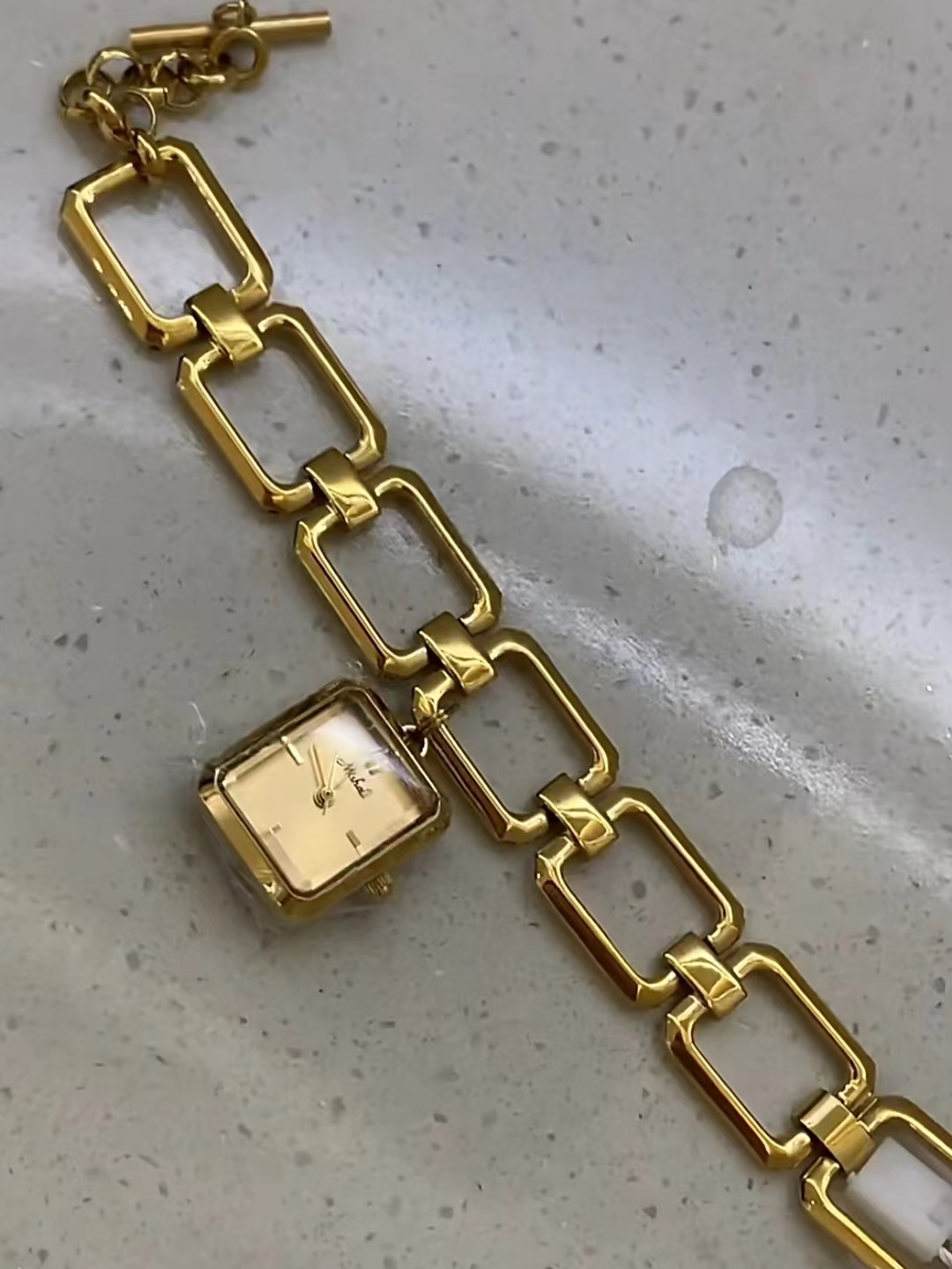 Chic Style Gold/Silver Rectangle Pendant Bracelet Watch - WatchwithSun ...