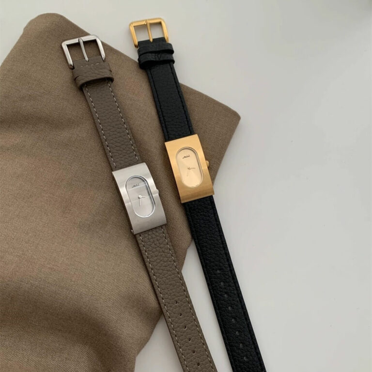 Chic Style Black/Grey Rectangle Wide-Band Leather Watch - WatchwithSun ...