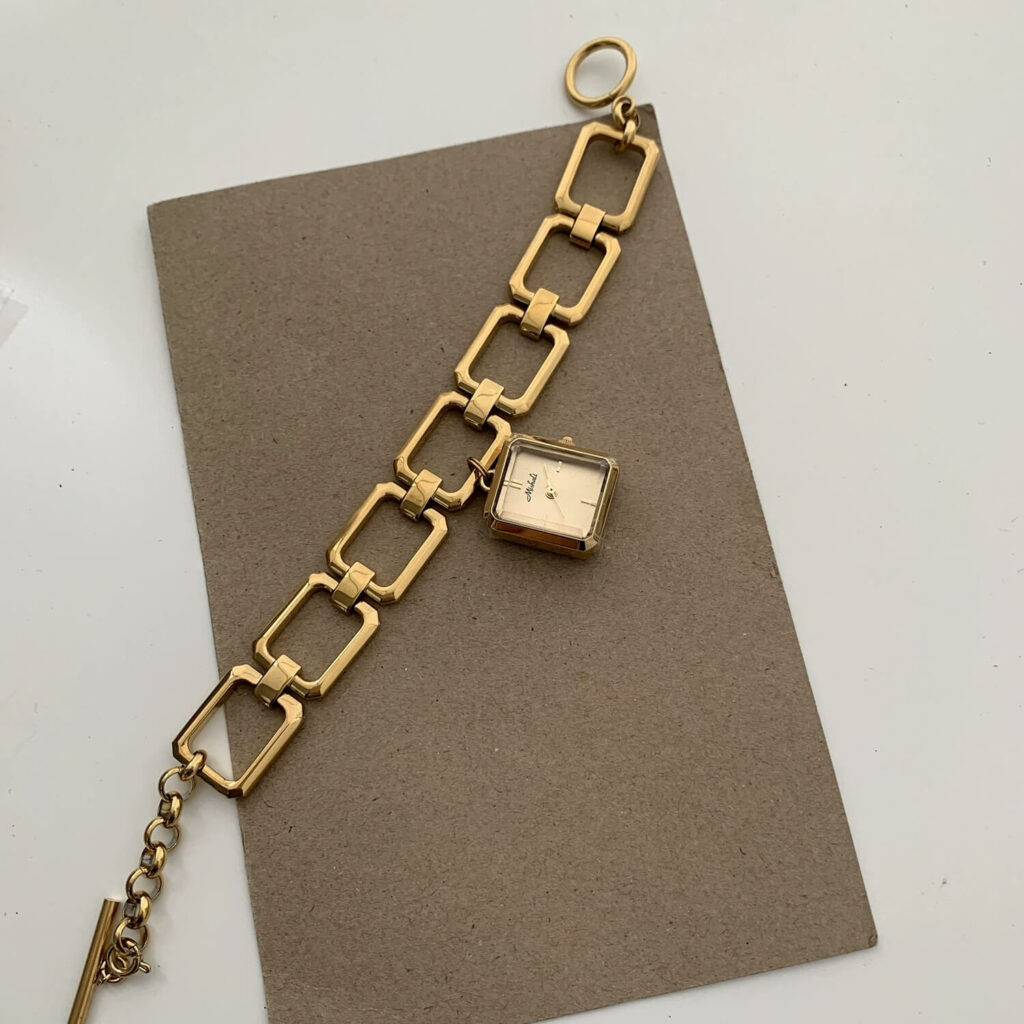 Chic Style Gold/Silver Rectangle Pendant Bracelet Watch - WatchwithSun ...