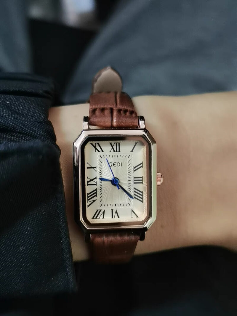 Classic Black/Brown/Green Square Leather Watch - WatchwithSun-Dainty ...