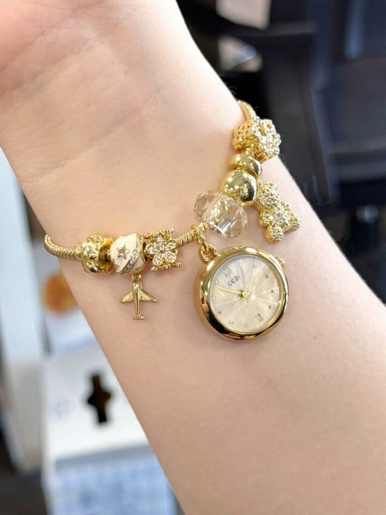 Dainty Gold Round Charms Bracelet Watch - WatchwithSun-Dainty & Chic ...