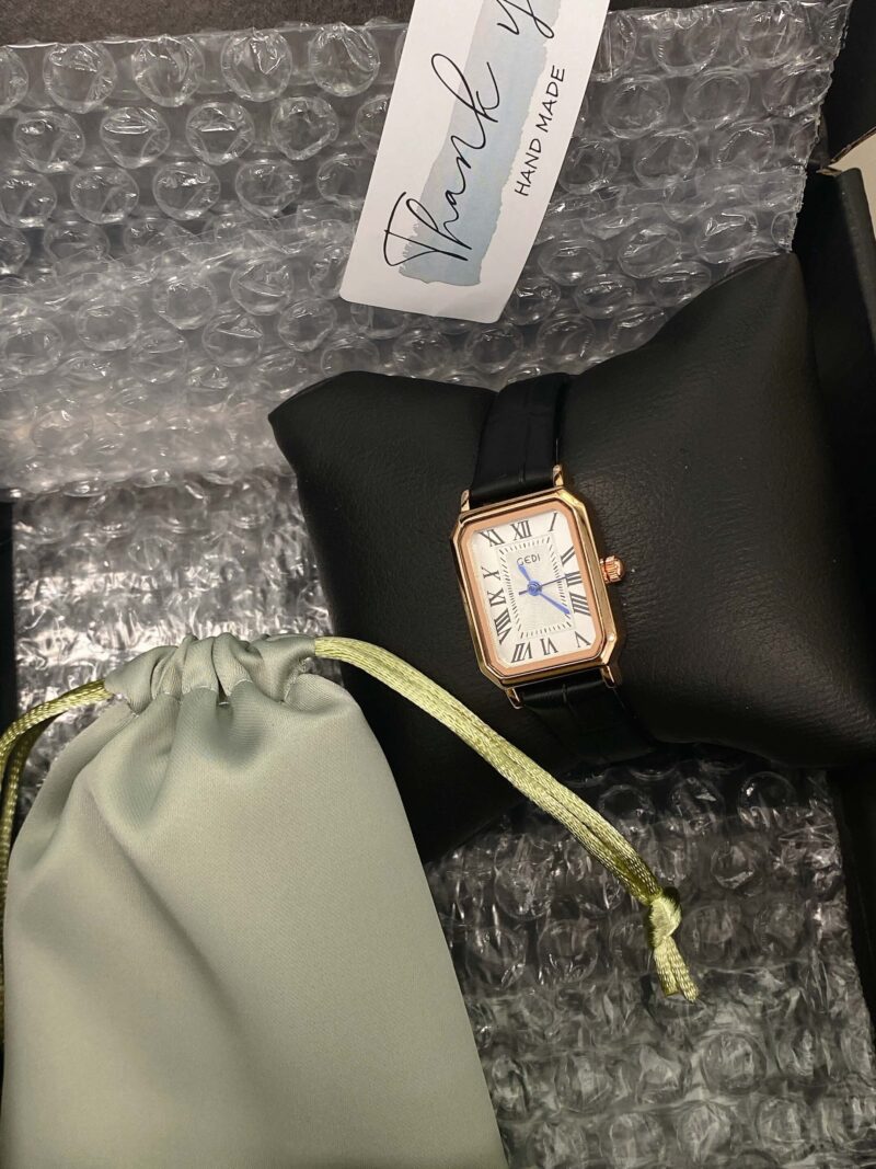 Classic Black/Brown/Green Square Leather Watch - WatchwithSun-Dainty ...