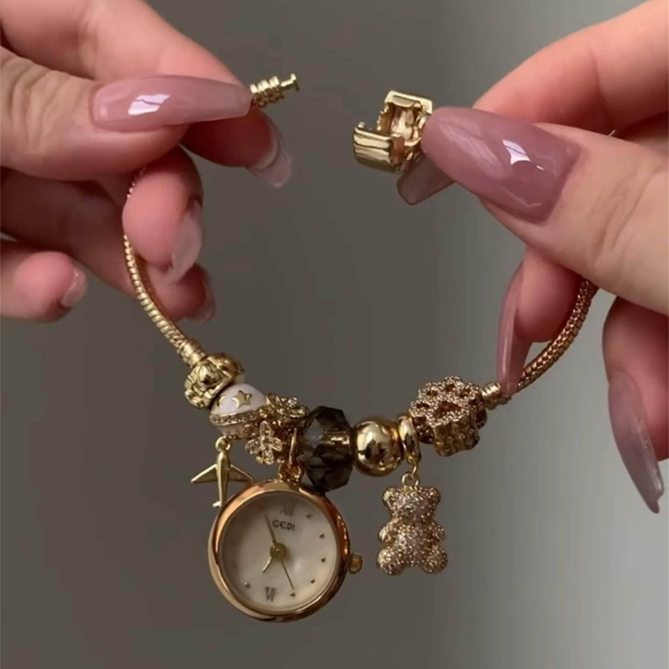 Dainty Gold Round Charms Bracelet Watch - WatchwithSun-Dainty & Chic ...