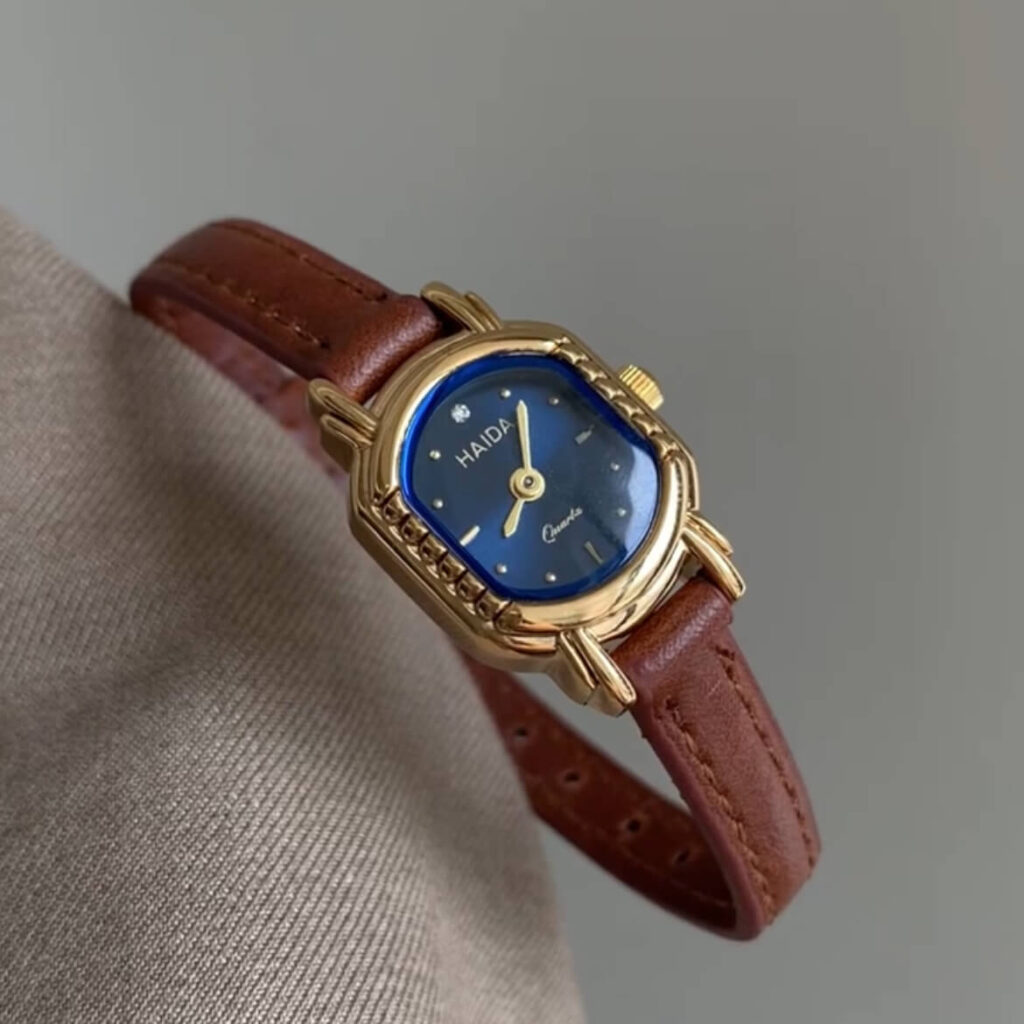 Vintage Inspired Small Blue Face Brown Leather Watch for Women ...