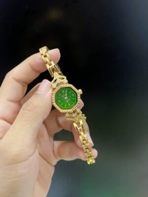 Vintage Style Emerald Green Color Dial Gold Bracelet Watch ...