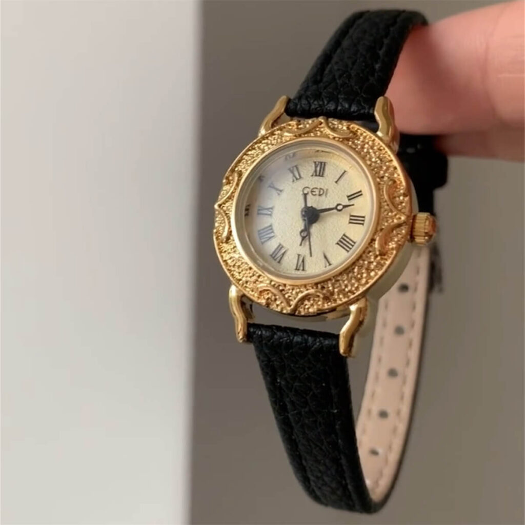 Vintage Style Black Leather Band Watch - Chic Watches with Affordable Price