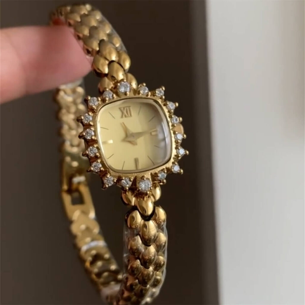 Square Face Gold Bracelet Zirconia Watch - Chic Watches with Affordable ...