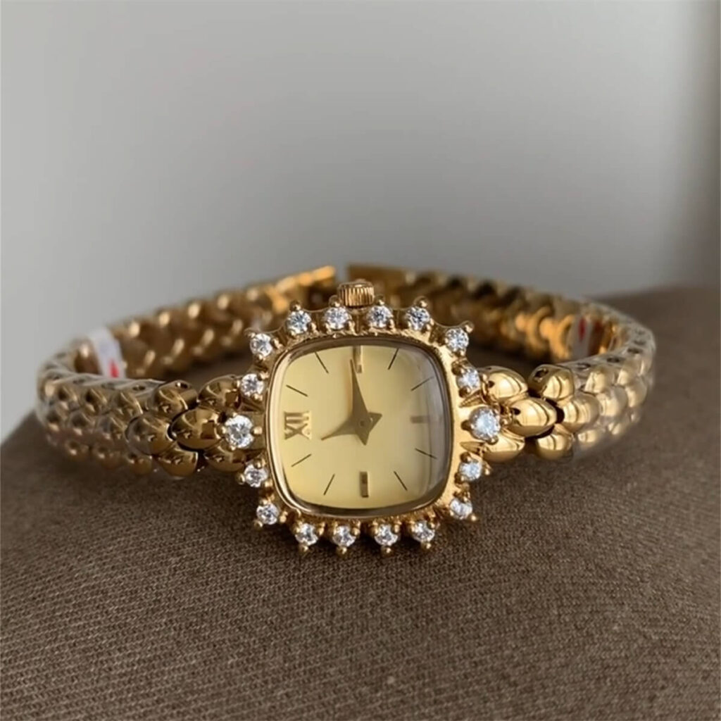 Square Face Gold Bracelet Zirconia Watch - WatchwithSun-Dainty & Chic ...