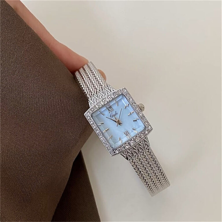 Vintage Style Silver-Blue Square Stainless Steel Watch - WatchwithSun ...