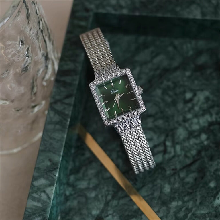 Square Face Gold Green Bracelet Watch - WatchwithSun-Dainty & Chic ...