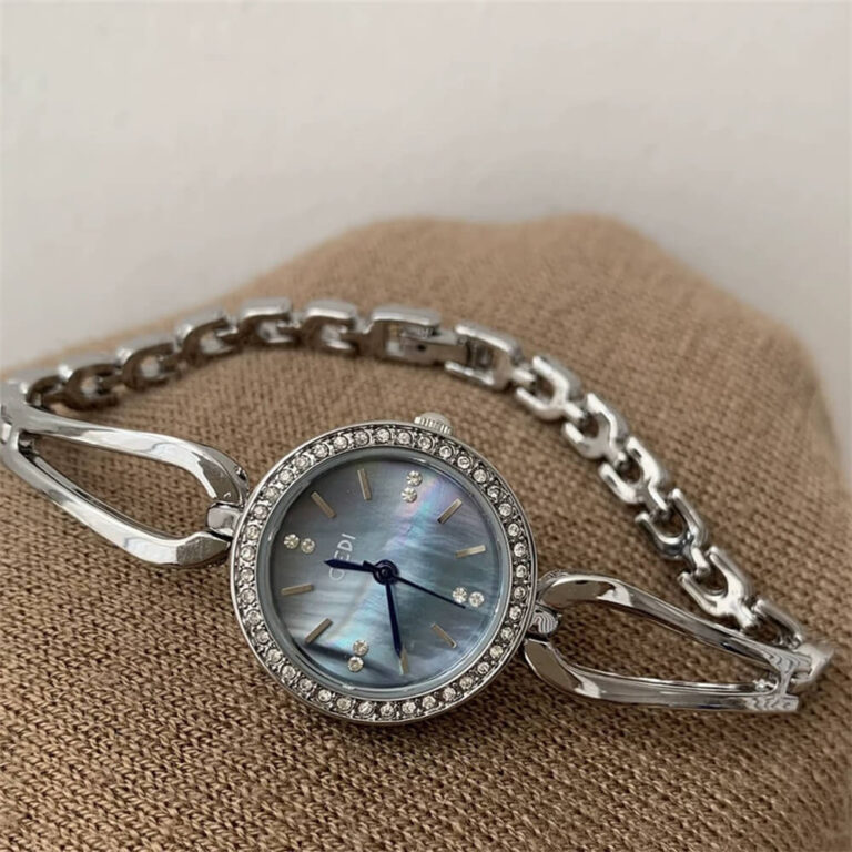 Round Blue Mother of Pearl Dial Silver Bracelet Watch - WatchwithSun ...