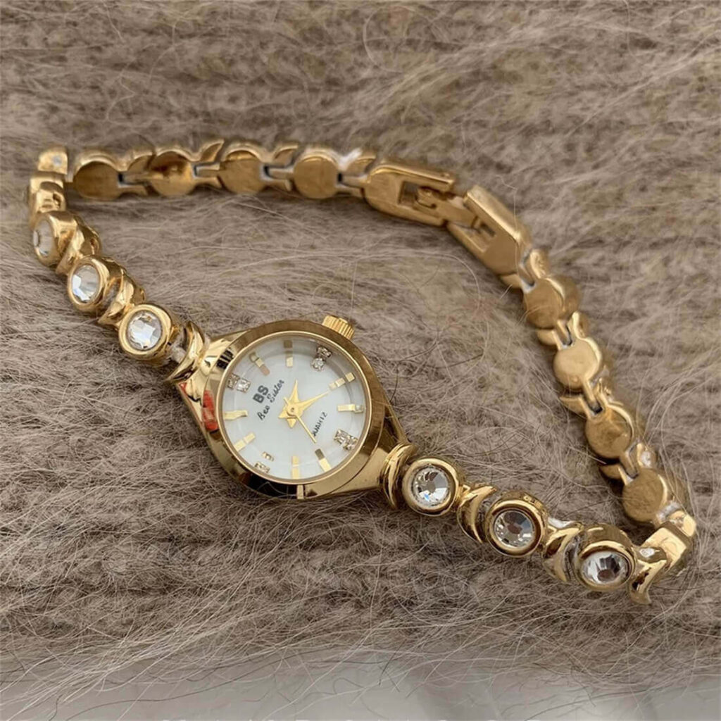 Round Face Gold Zircon Bracelet Watch - WatchwithSun-Dainty & Chic ...