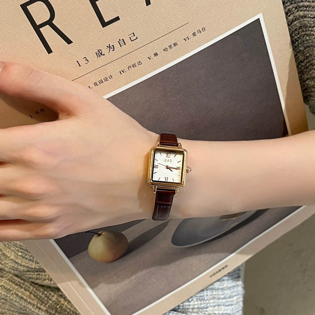 Chic Style Square Face Brown Leather Watch - WatchwithSun-Dainty & Chic ...