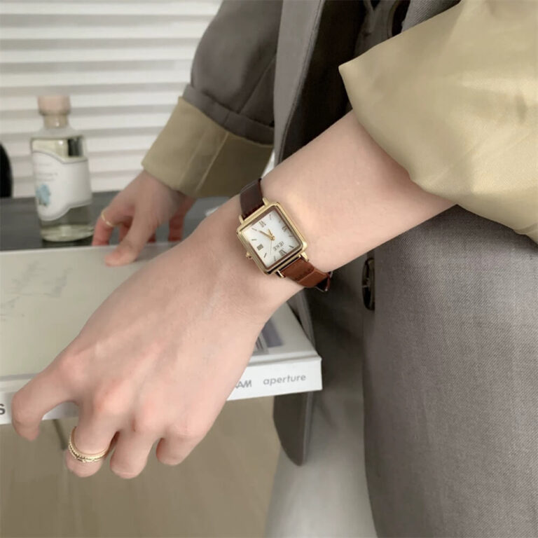 Chic Style Square Face Brown Leather Watch - WatchwithSun-Dainty & Chic ...
