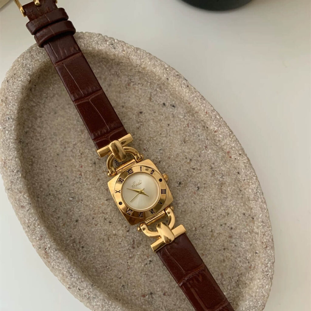 Chic Style Black/Brown Round Samll Face Leather Watch - WatchwithSun ...