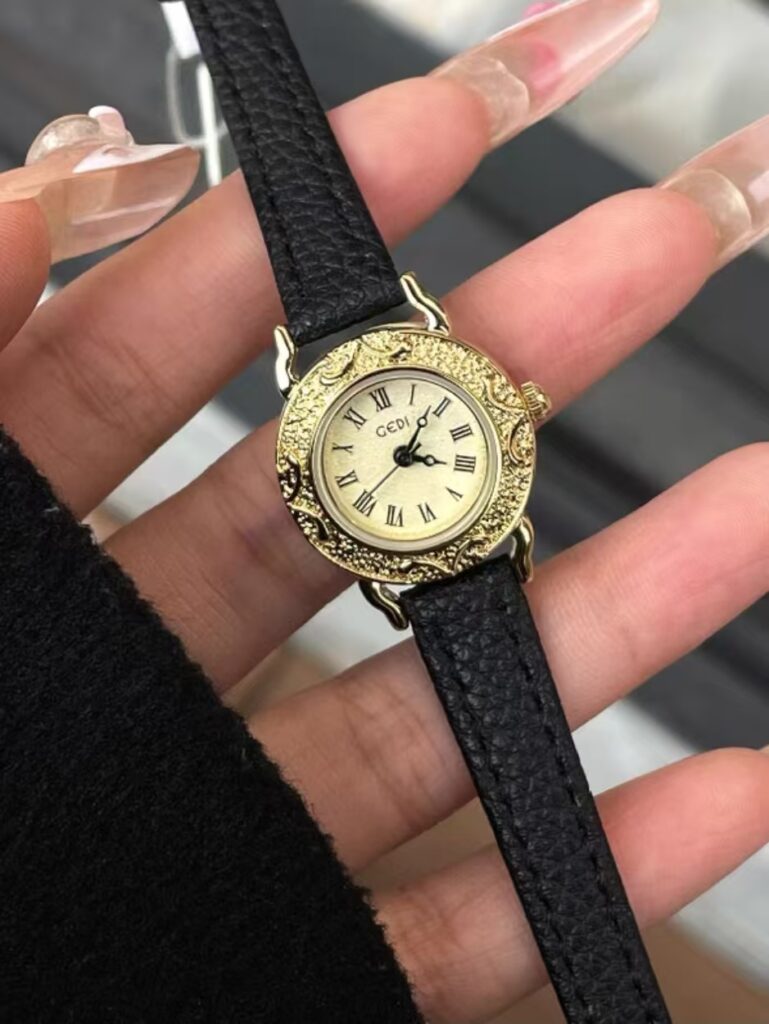 Vintage Style Black Leather Band Watch - WatchwithSun-Dainty & Chic ...
