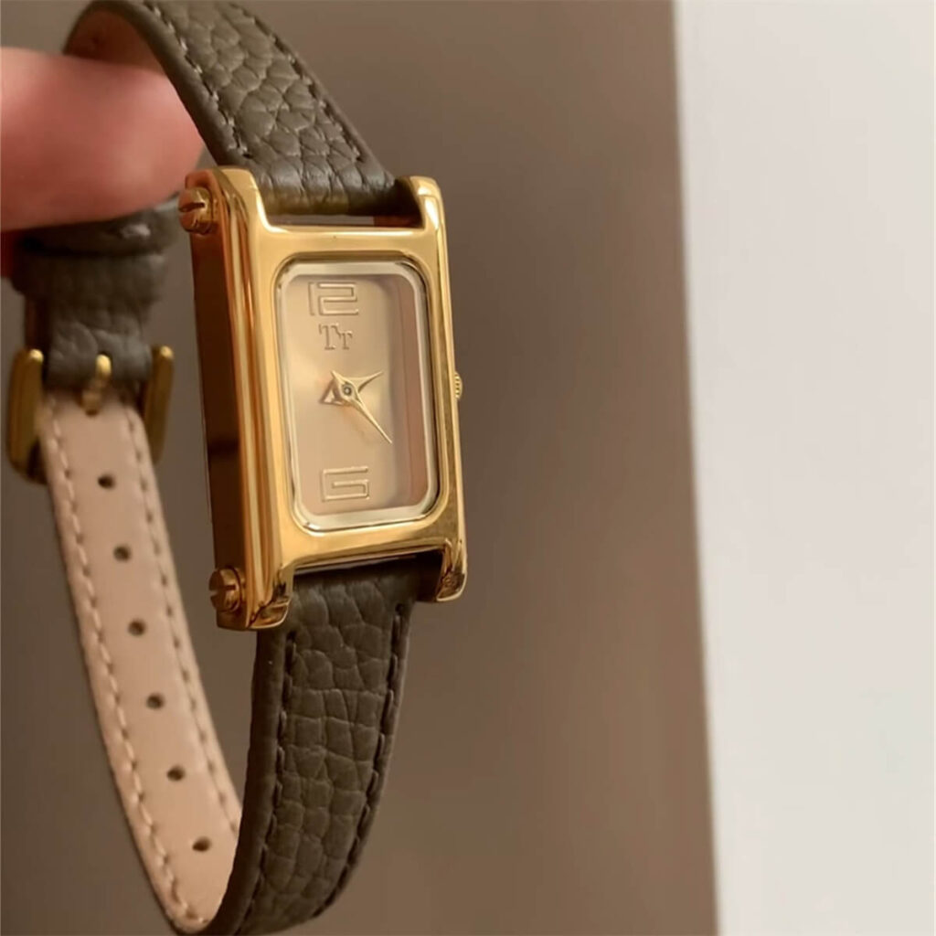 Square Face Black/Grey Leather Gold Watch - WatchwithSun-Dainty & Chic ...