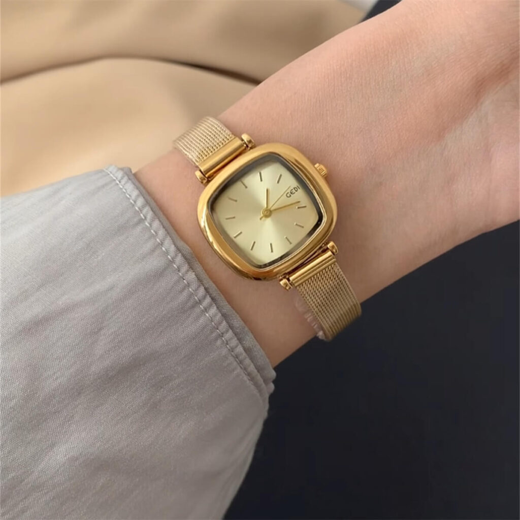Square Golden Face Stainless Steel Watch - WatchwithSun-Dainty & Chic Watches for Women