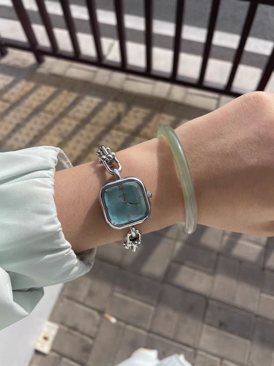 Dainty Silver-Blue/Pink/White Square Chain Watch - WatchwithSun-Dainty ...