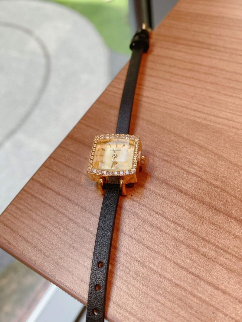 Chic Style Black-Gold Diamond Square Leather Wristwatch - WatchwithSun ...