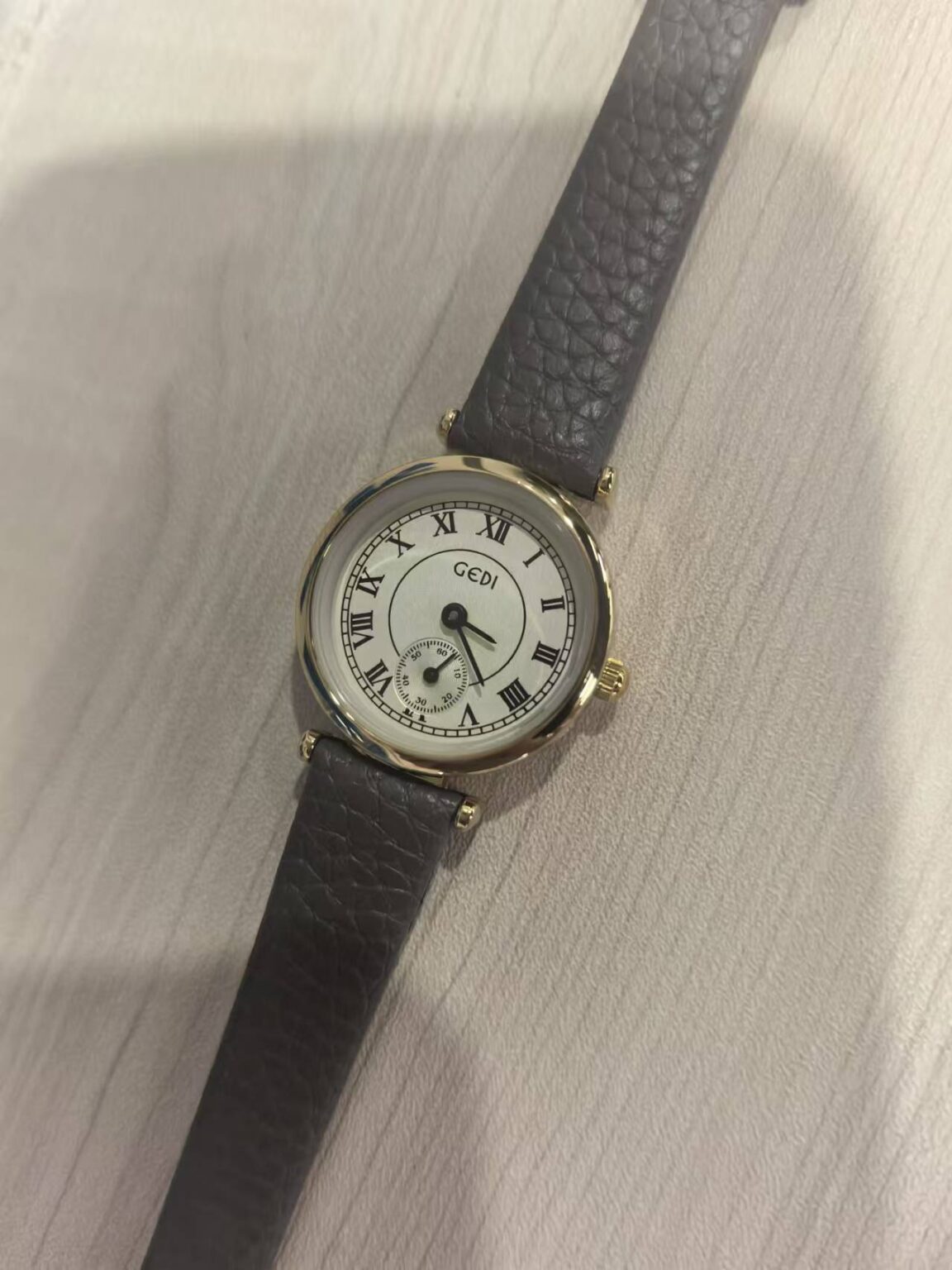 Classic Brown Roman Numerals Round Genuine Leather Watch - WatchwithSun ...