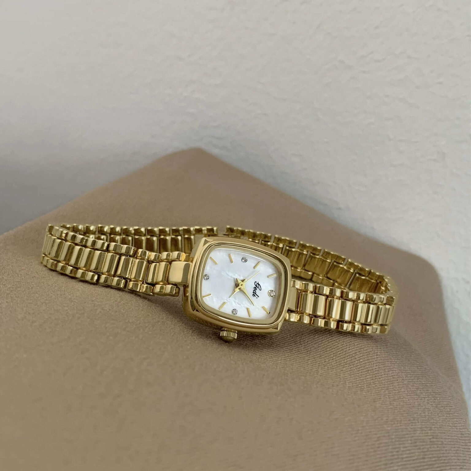 Classic Gold Mother of Pearl Square Watch - WatchwithSun-Dainty & Chic Watches for Women