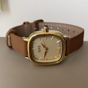 Vintage Style Brown-Gold Square Leather Watch for Women - WatchwithSun ...
